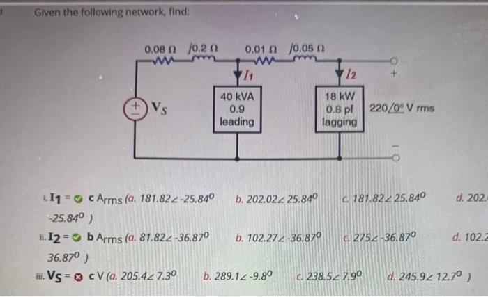 Solved Given the following network, find: | Chegg.com