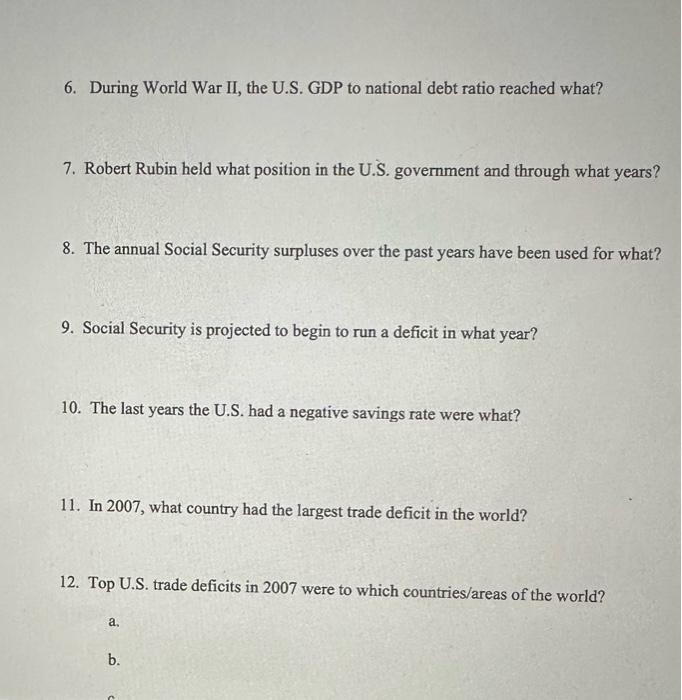Solved 6. During World War II, the U.S. GDP to national debt | Chegg.com