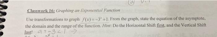 Solved Classwork 16: Graphing an Exponential Function Use | Chegg.com