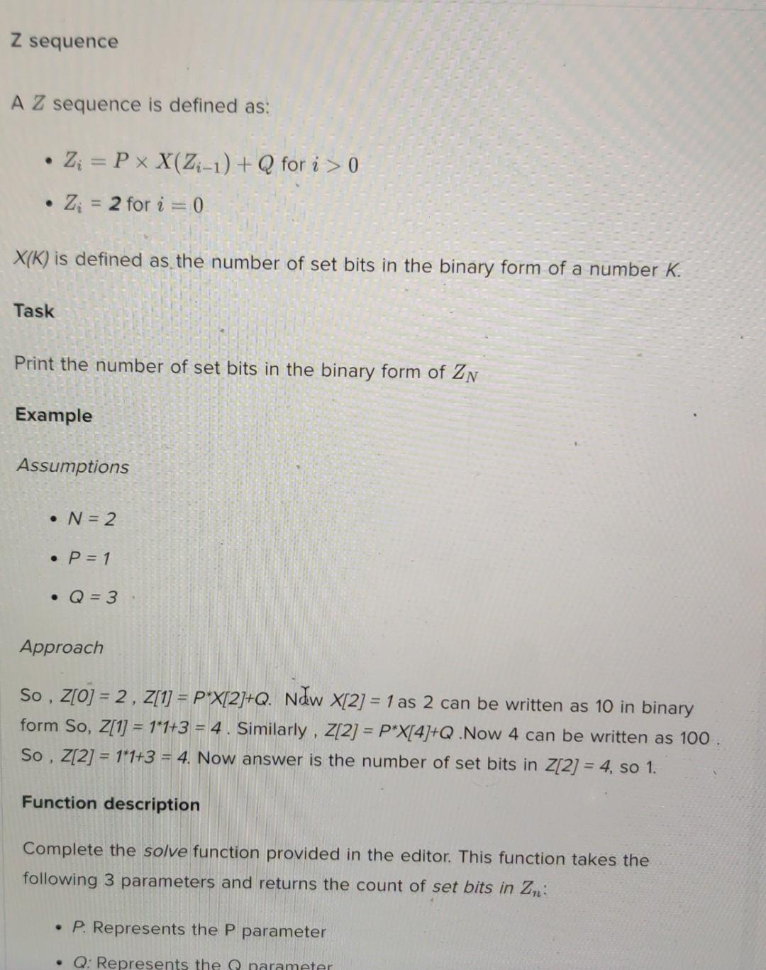 Solved A Z sequence is defined as: - Zi=P×X(Zi−1)+Q for i>0 | Chegg.com