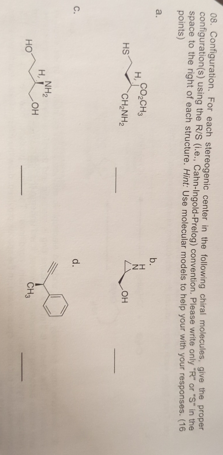 Solved Configuration. For each stereogenic center in the | Chegg.com
