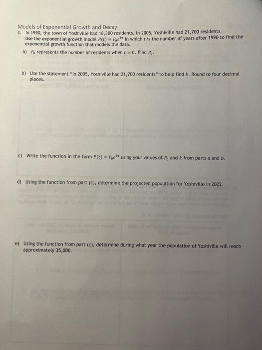 Solved Use the exponential growth model P(t)=P0ekt in which | Chegg.com
