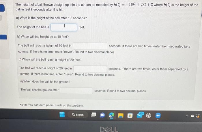 Solved The height of a ball thrown straight up into the air | Chegg.com