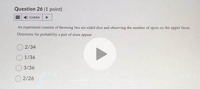Solved An experiment consists of throwing two six-sided dice | Chegg.com