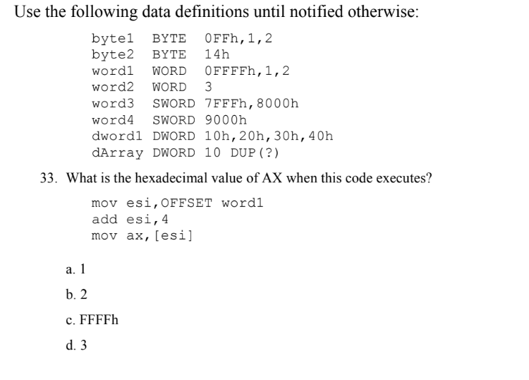 Solved Use the following data definitions until notified | Chegg.com