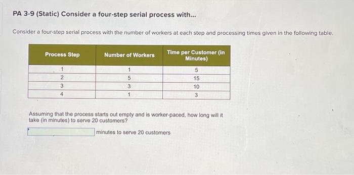 Solved PA 3-9 (Static) Consider a four-step serial process | Chegg.com