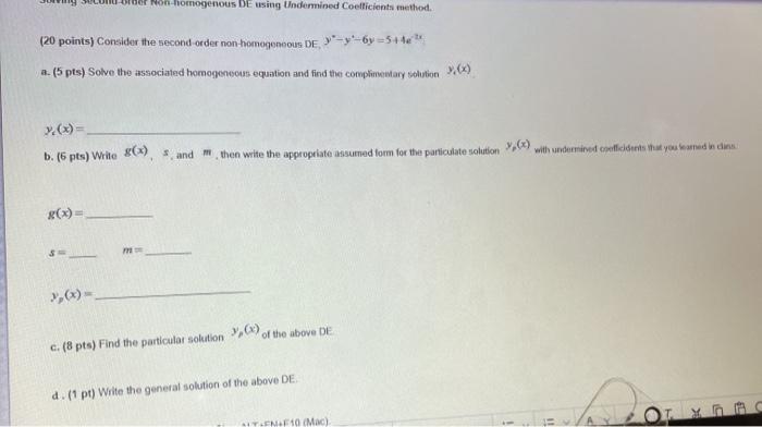 Solved Wer Non homogenous DE using Undermined Coefficient | Chegg.com
