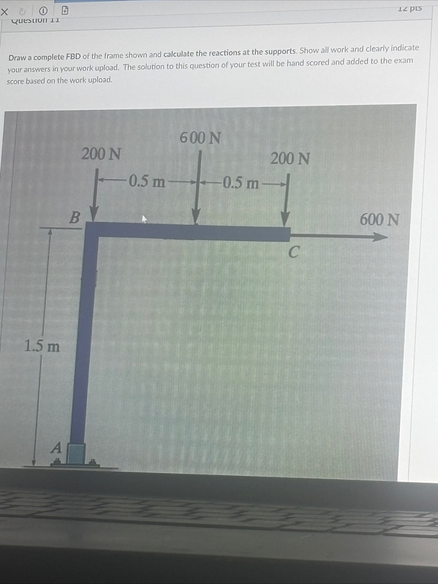 Solved Draw a complete FBD of the frame shown and calculate | Chegg.com