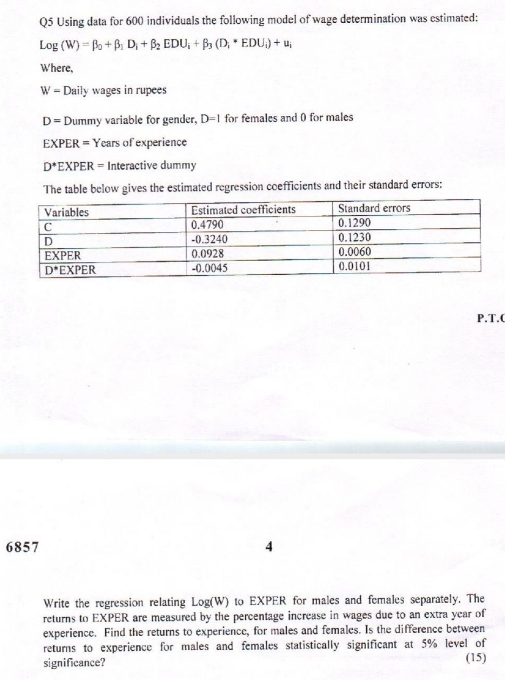Solved Q5 ﻿Using data for 600 ﻿individuals the following | Chegg.com