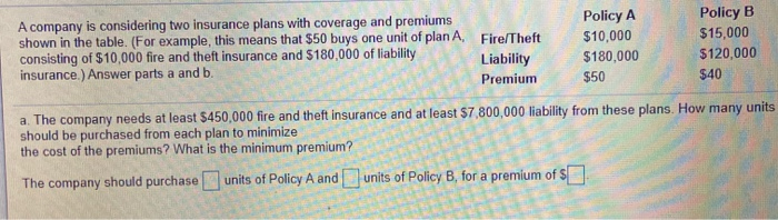 Solved A company is considering two insurance plans with | Chegg.com