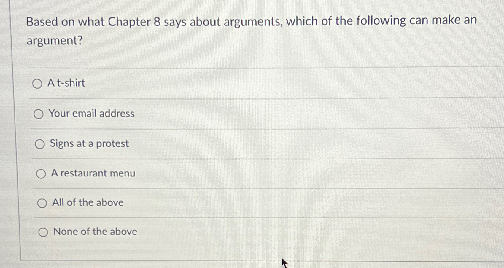 Solved Based on what Chapter 8 ﻿says about arguments, which | Chegg.com