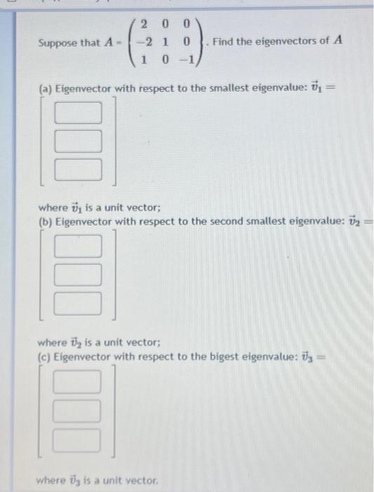 Solved Suppose that A=⎝⎛2−2101000−1⎠⎞. Find the eigenvectors | Chegg.com