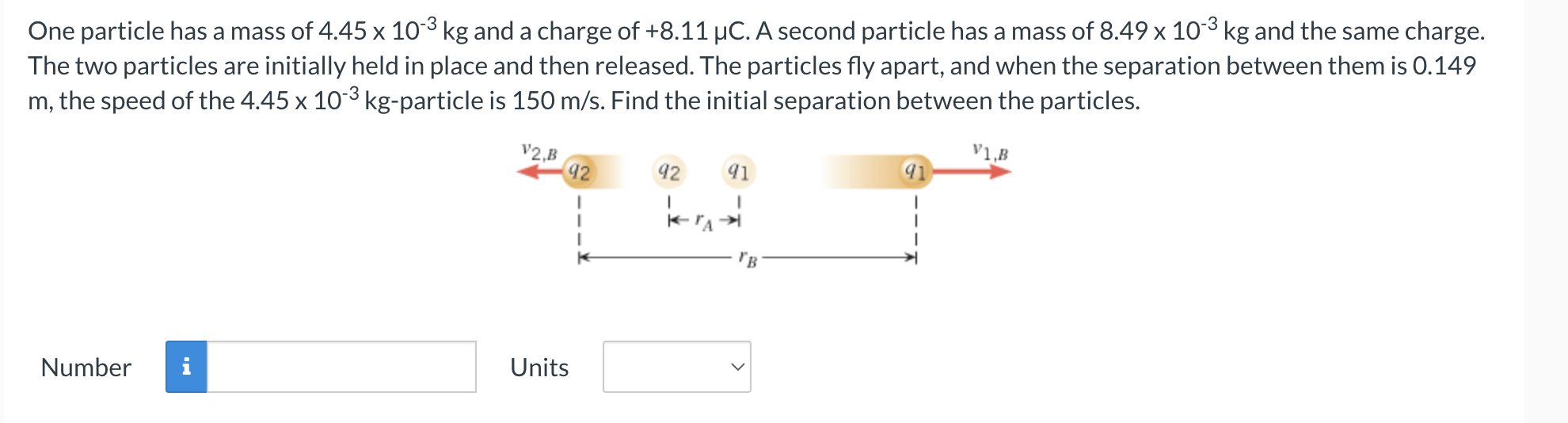 Solved One particle has a mass of 4.45×10-3kg ﻿and a charge | Chegg.com