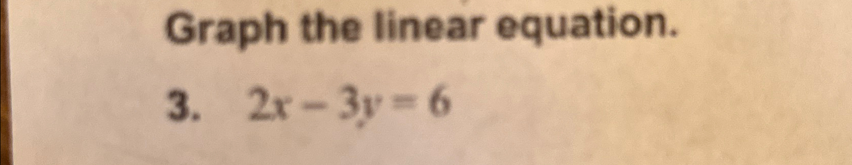 Solved Graph the linear equation.3. 2x-3y=6 | Chegg.com