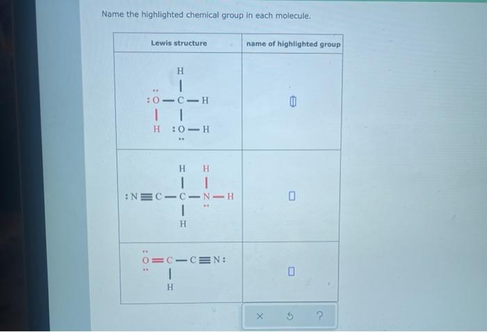 Solved Name the highlighted chemical group in each molecule. | Chegg.com