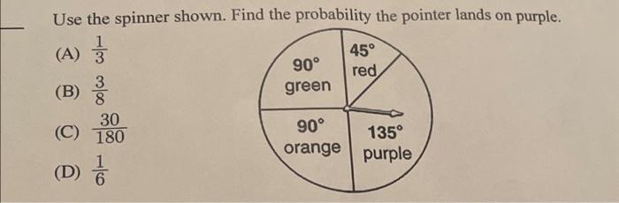 Solved Use the spinner shown. Find the probability the | Chegg.com