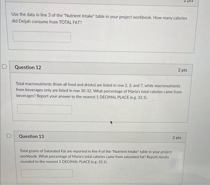 Solved Using the data in lines 2,3 , and 7 of the "Nutrient | Chegg.com