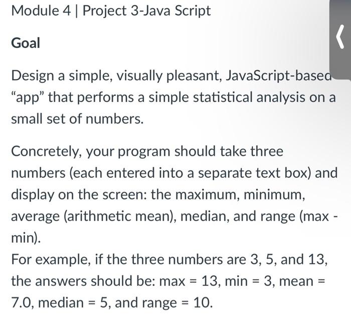 Solved Module 4 | Project 3-Java Script Goal Design a | Chegg.com
