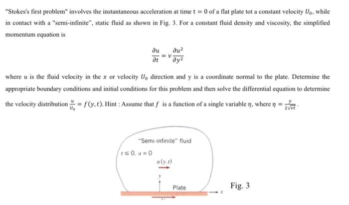 Solved "Stokes's first problem" involves the instantaneous | Chegg.com
