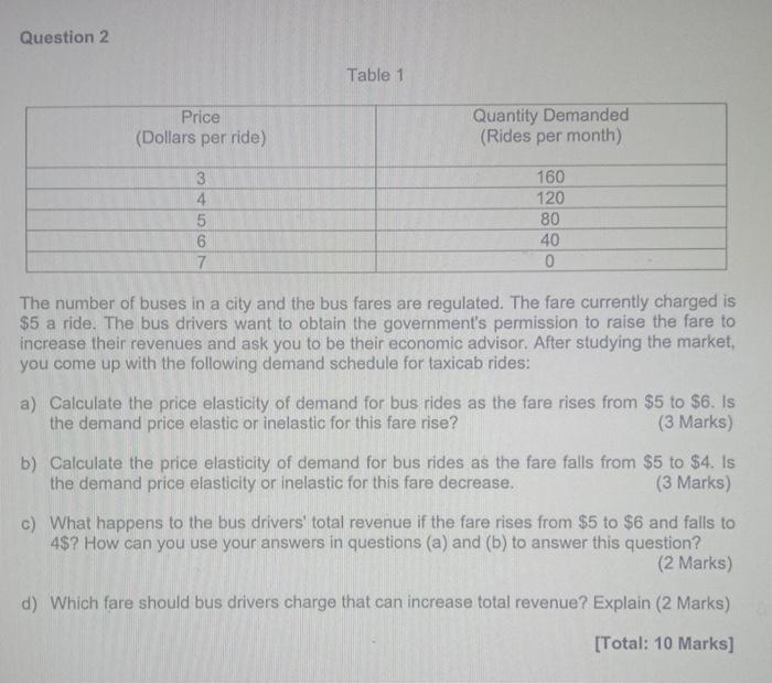 Solved Question 2 Table 1 The number of buses in a city and | Chegg.com