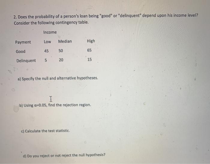 Solved 2. Does the probability of a person's loan being | Chegg.com