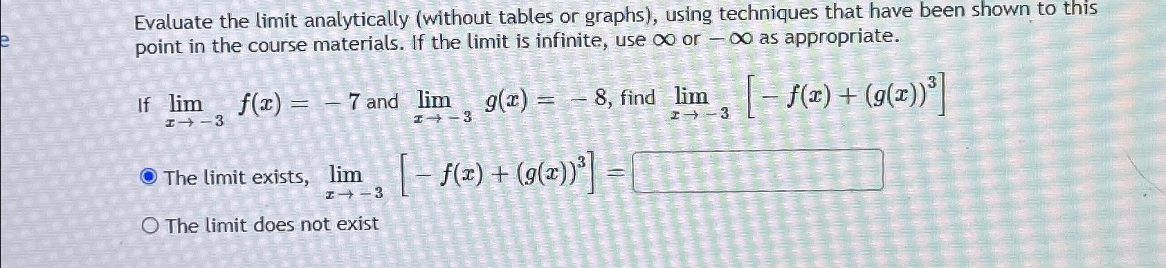 Solved Evaluate the limit analytically (without tables or | Chegg.com