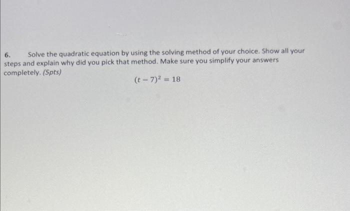 Solved Solve the quadratic equation by using the solving | Chegg.com