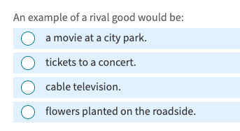 Solved An example of a rival good would be:a movie at a city | Chegg.com