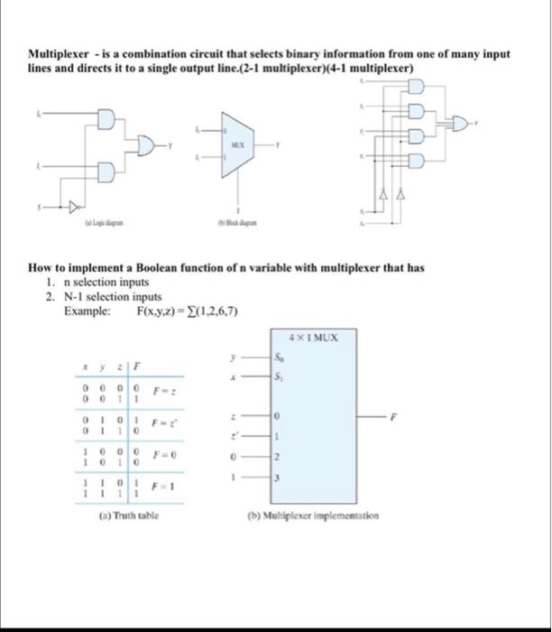 Solved Multiplexer - is a combination circuit that selects | Chegg.com