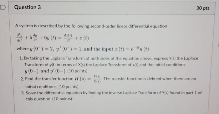 Solved A system is described by the following second-order | Chegg.com