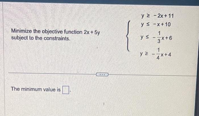 Solved Minimize The Objective Function 2x 5y Subject To The