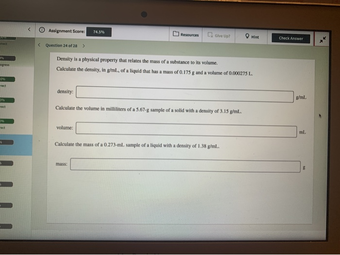 Solved Assignment Score: 74.5% 0 Resources Give Up! Hint | Chegg.com