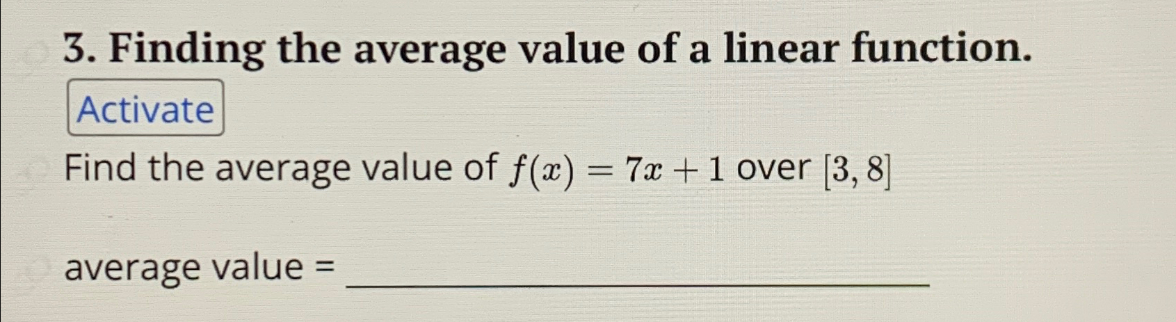 Solved Finding the average value of a linear function.Find | Chegg.com