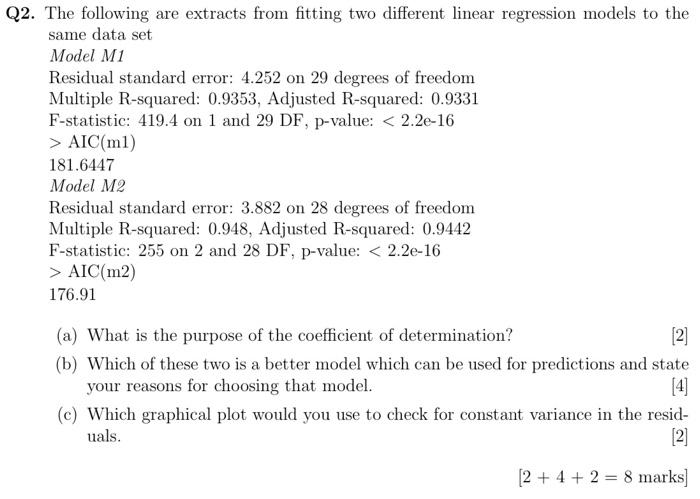 Solved Q2. The following are extracts from fitting two | Chegg.com