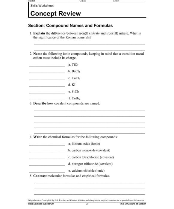Solved Skills Worksheet Concept Review Section: Compound | Chegg.com