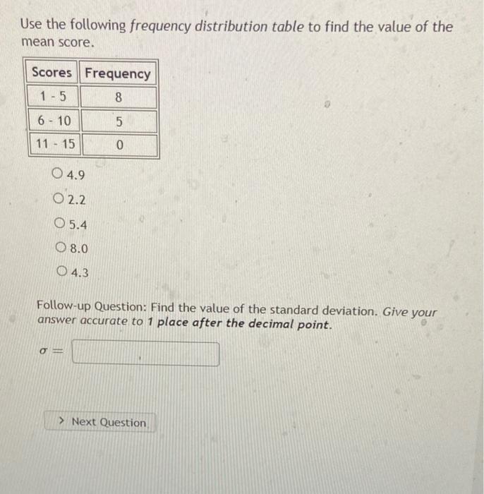 Solved Use the following frequency distribution table to | Chegg.com