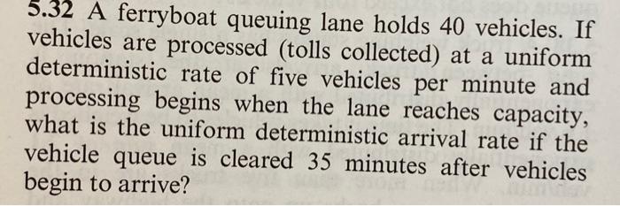 Solved 5.32 A ferryboat queuing lane holds 40 vehicles. If | Chegg.com