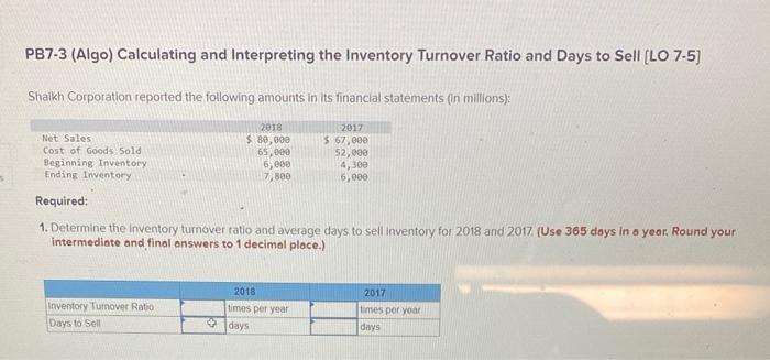 Solved PB7-3 (Algo) Calculating and Interpreting the | Chegg.com