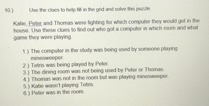 Solved 10.) Use the clues to help fill in the grid and solve | Chegg.com