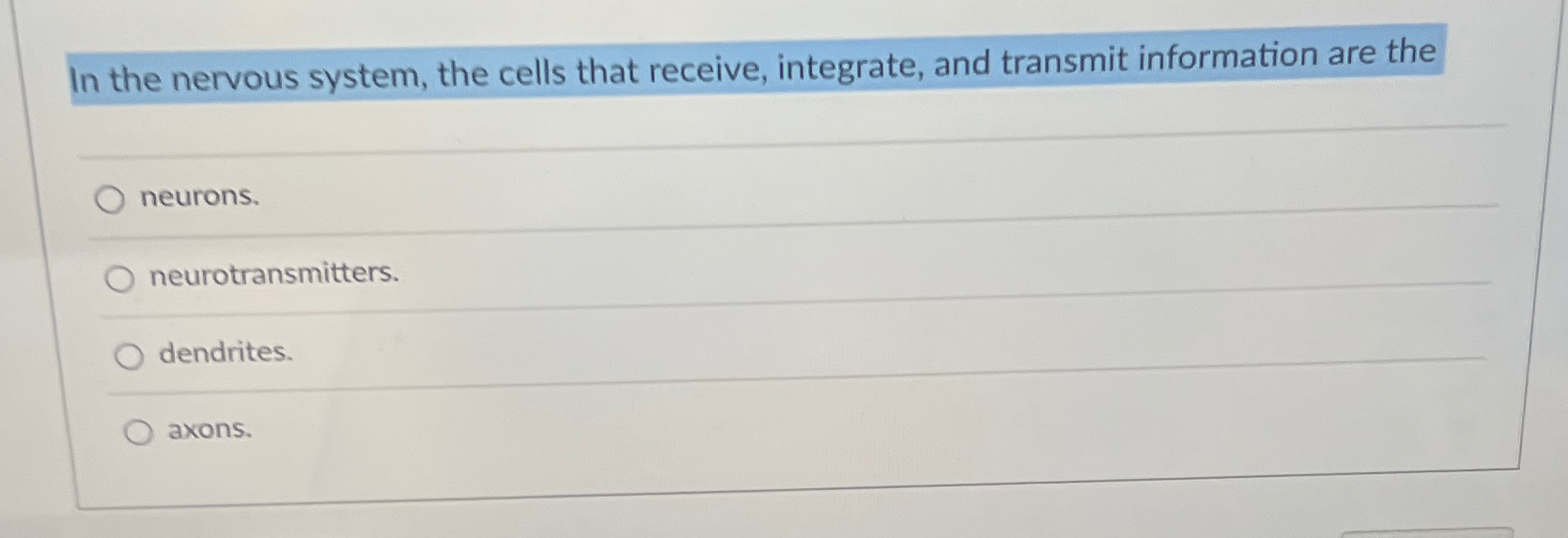 Solved In the nervous system, the cells that receive, | Chegg.com