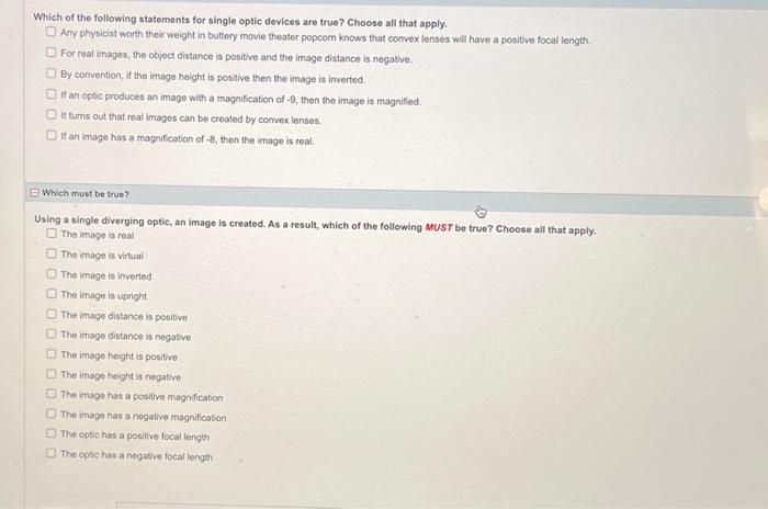 Solved Which of the following statements for single optic | Chegg.com