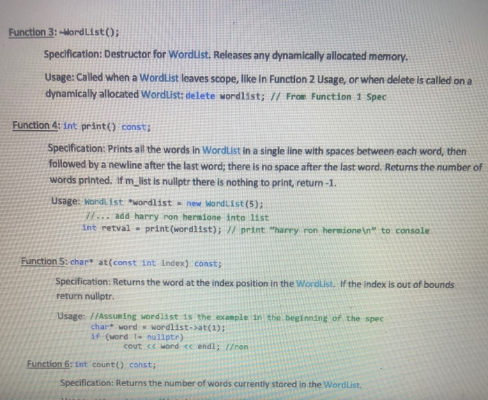 Solved Function 3: WordList(); Specification: Destructor for | Chegg.com