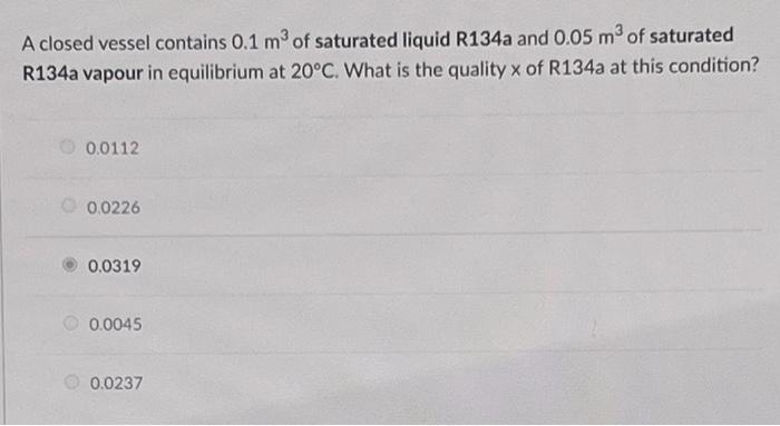 Solved A closed vessel contains 0.1 m3 of saturated liquid | Chegg.com