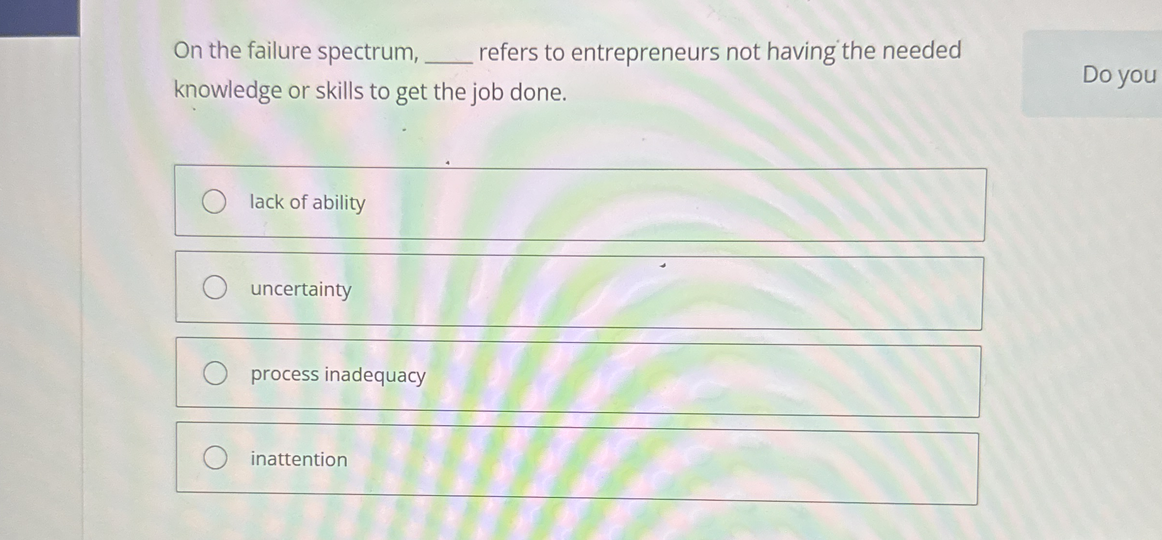 Solved On the failure spectrum, ﻿refers to entrepreneurs | Chegg.com