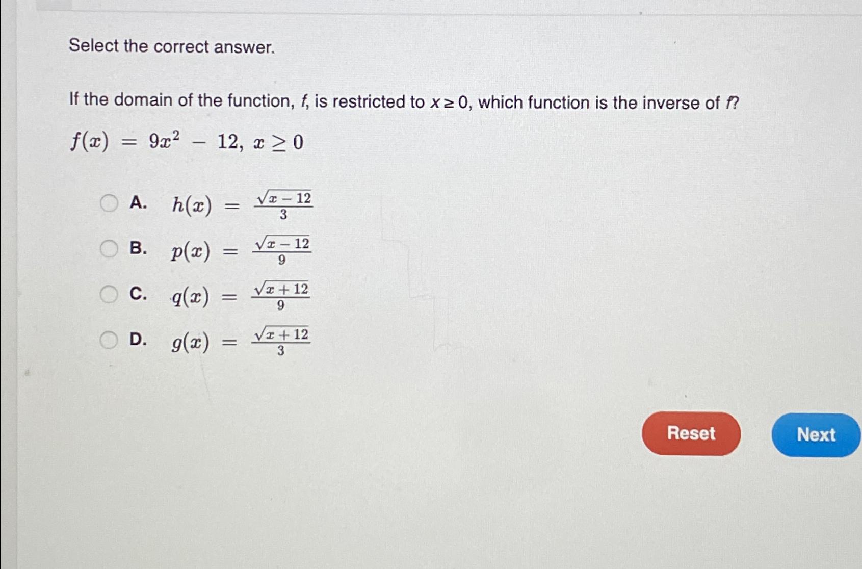 Solved Select the correct answer.If the domain of the | Chegg.com