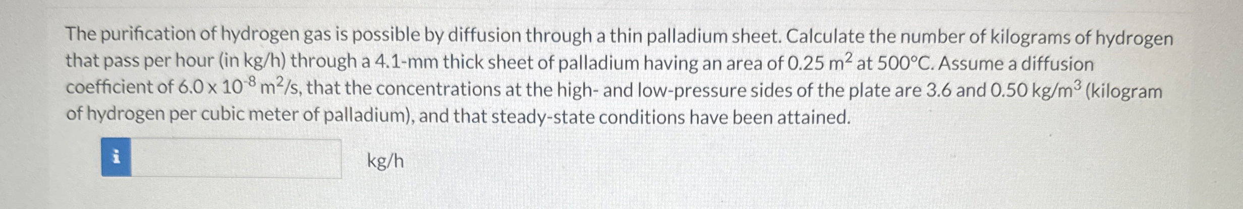 Solved The purification of hydrogen gas is possible by | Chegg.com