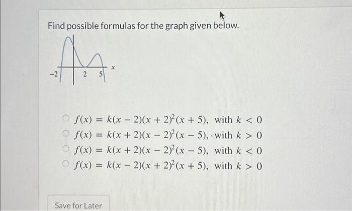 Solved Find possible formulas for the graph given below. AA. | Chegg.com
