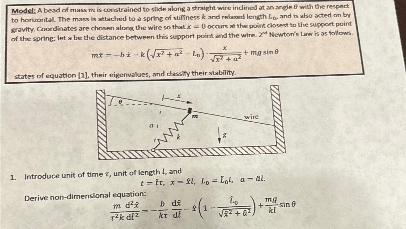 Model: A bead of mass m is constrained to slide along | Chegg.com