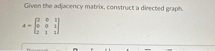 Solved Given the adjacency matrix, construct a directed | Chegg.com
