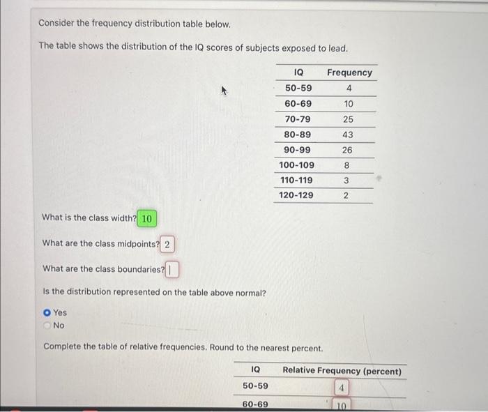 Solved Consider the frequency distribution table below. The | Chegg.com